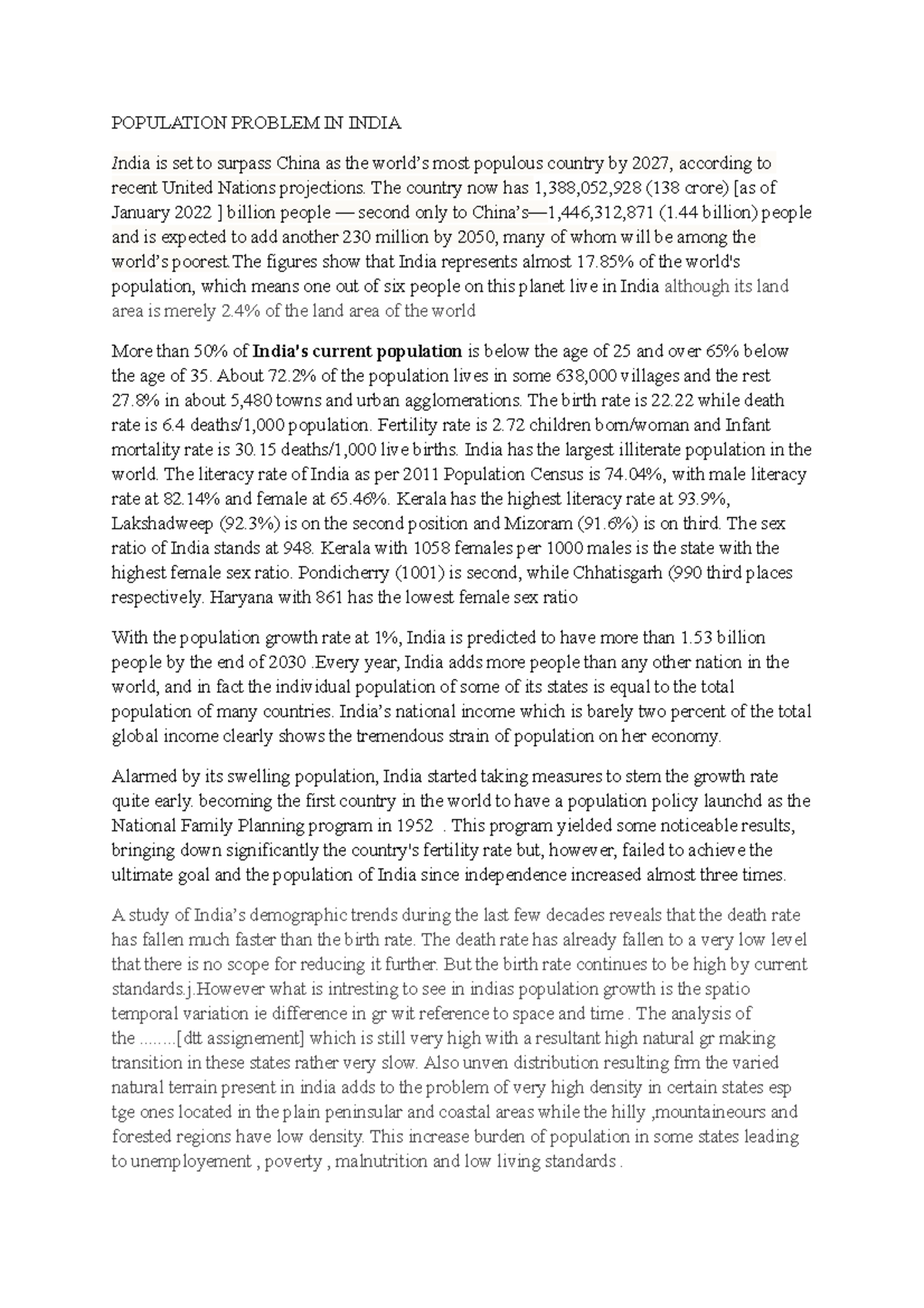 Population Problem IN India - POPULATION PROBLEM IN INDIA I ndia is set ...
