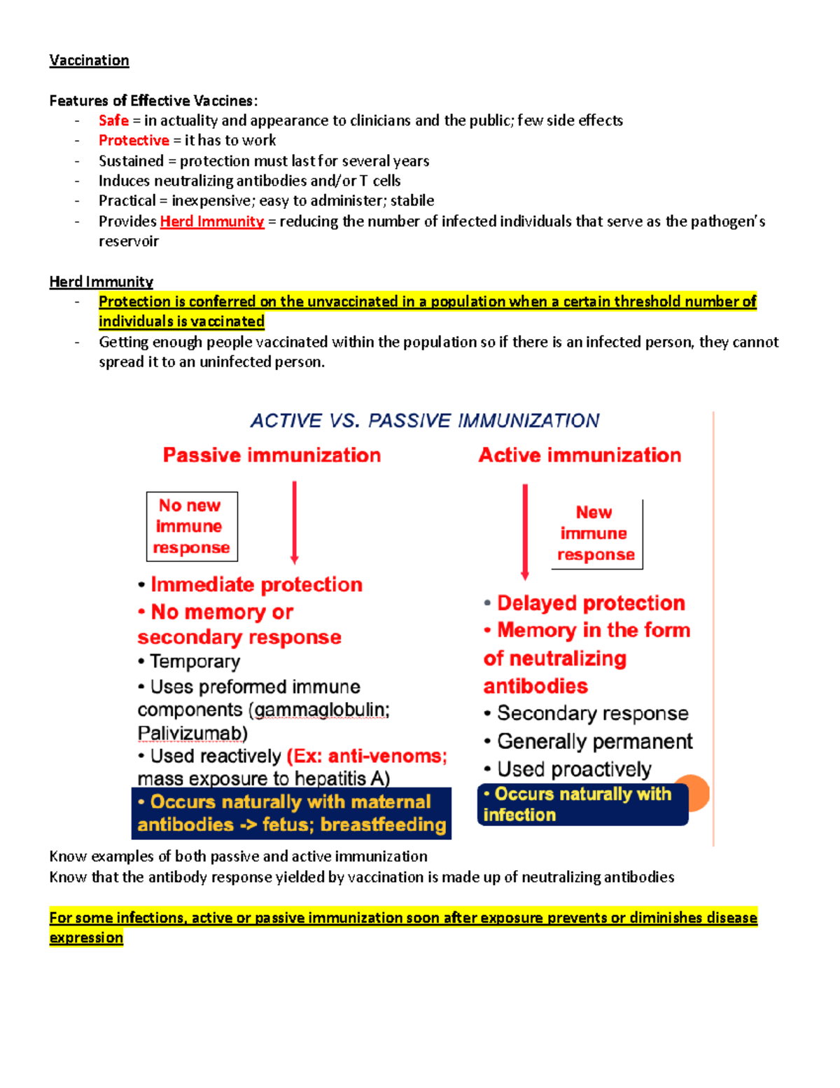 8. Vaccination - lecture notes - Vaccination Features of Effective ...