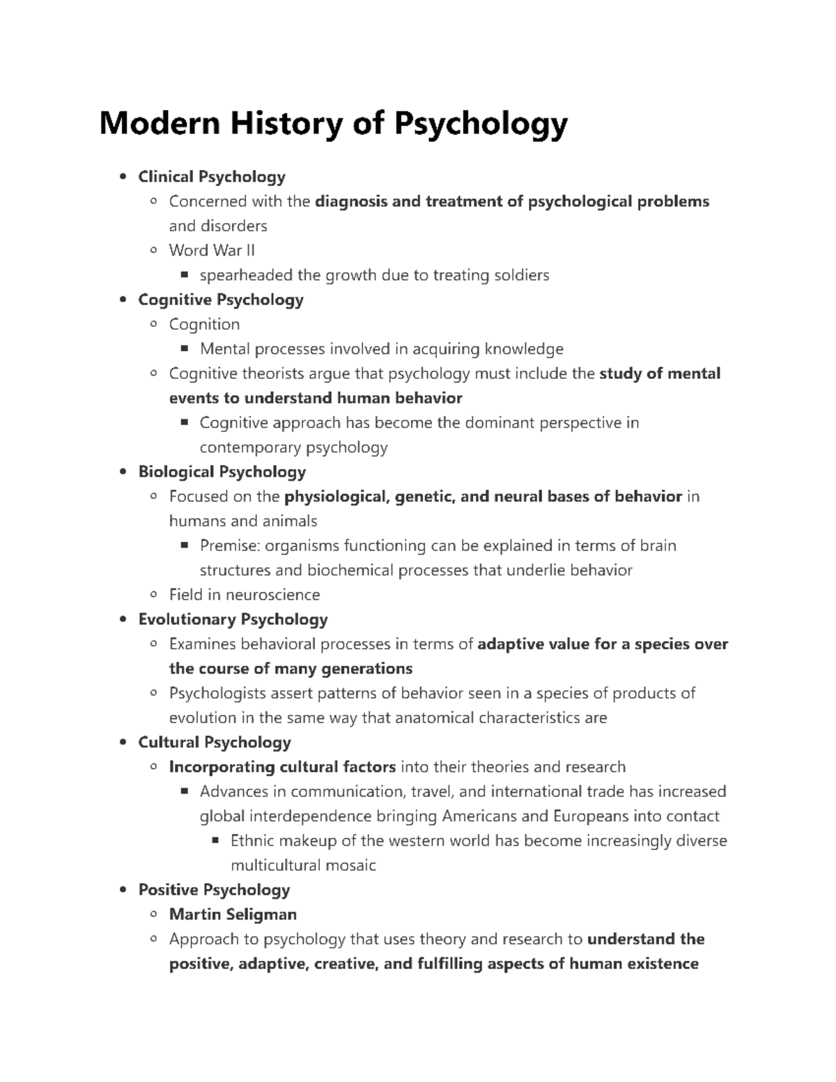 Modern History of Psychology - PSYC 202 - Studocu