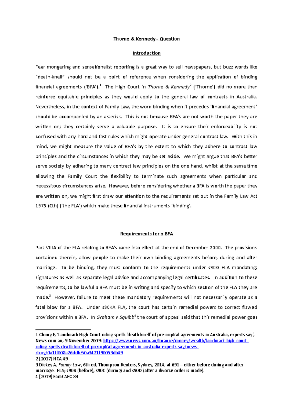 Prenuptial Agreements Essay - Thorne & Kennedy - Quesion Introducion ...