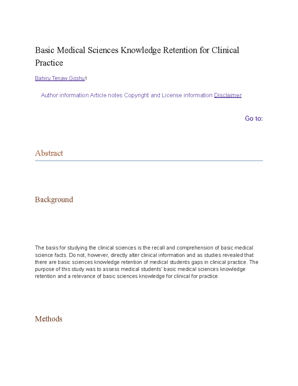 Basic Medical Sciences Knowledge Retention for Clinical Practice ...