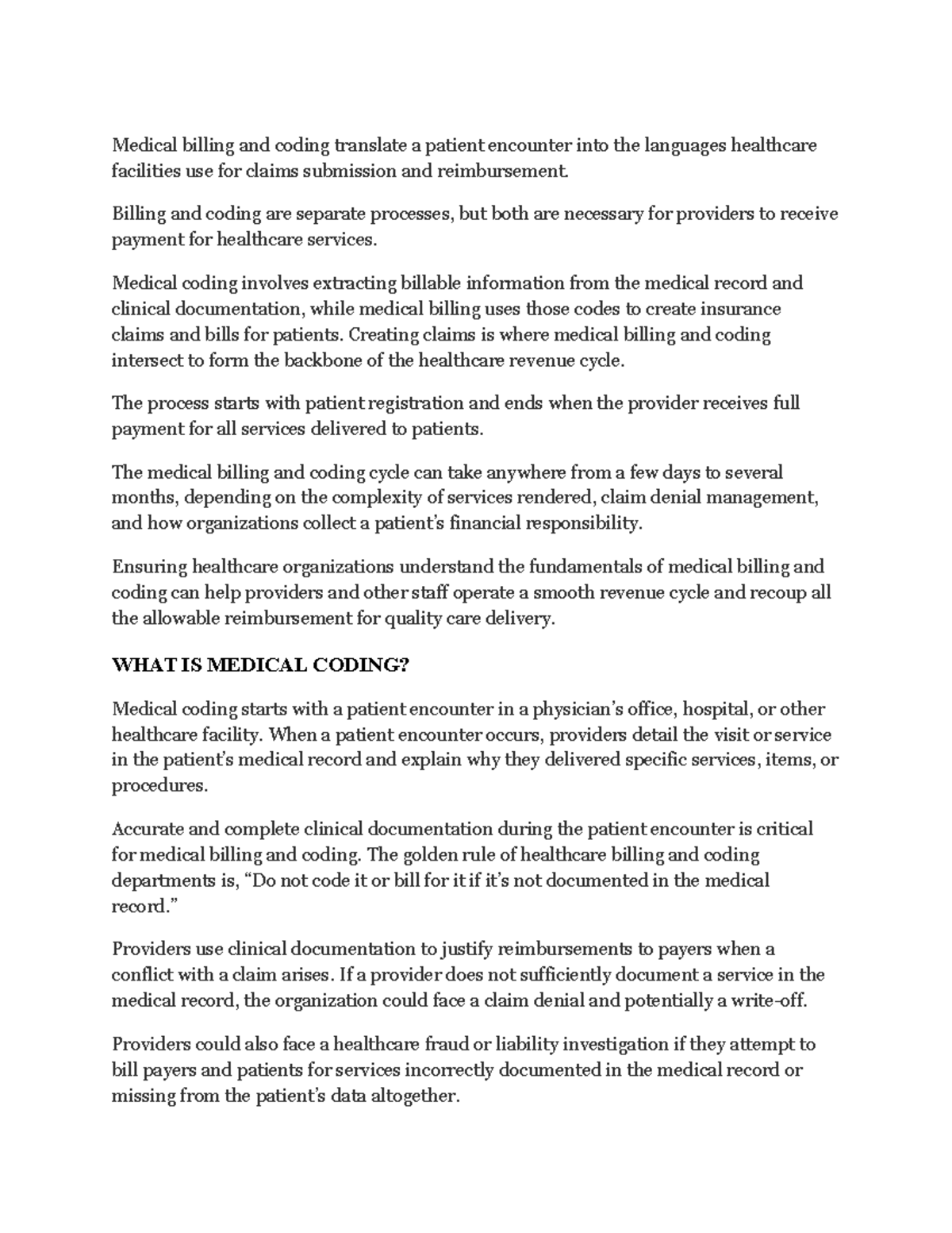 Coding and billing process - Medical billing and coding translate a ...