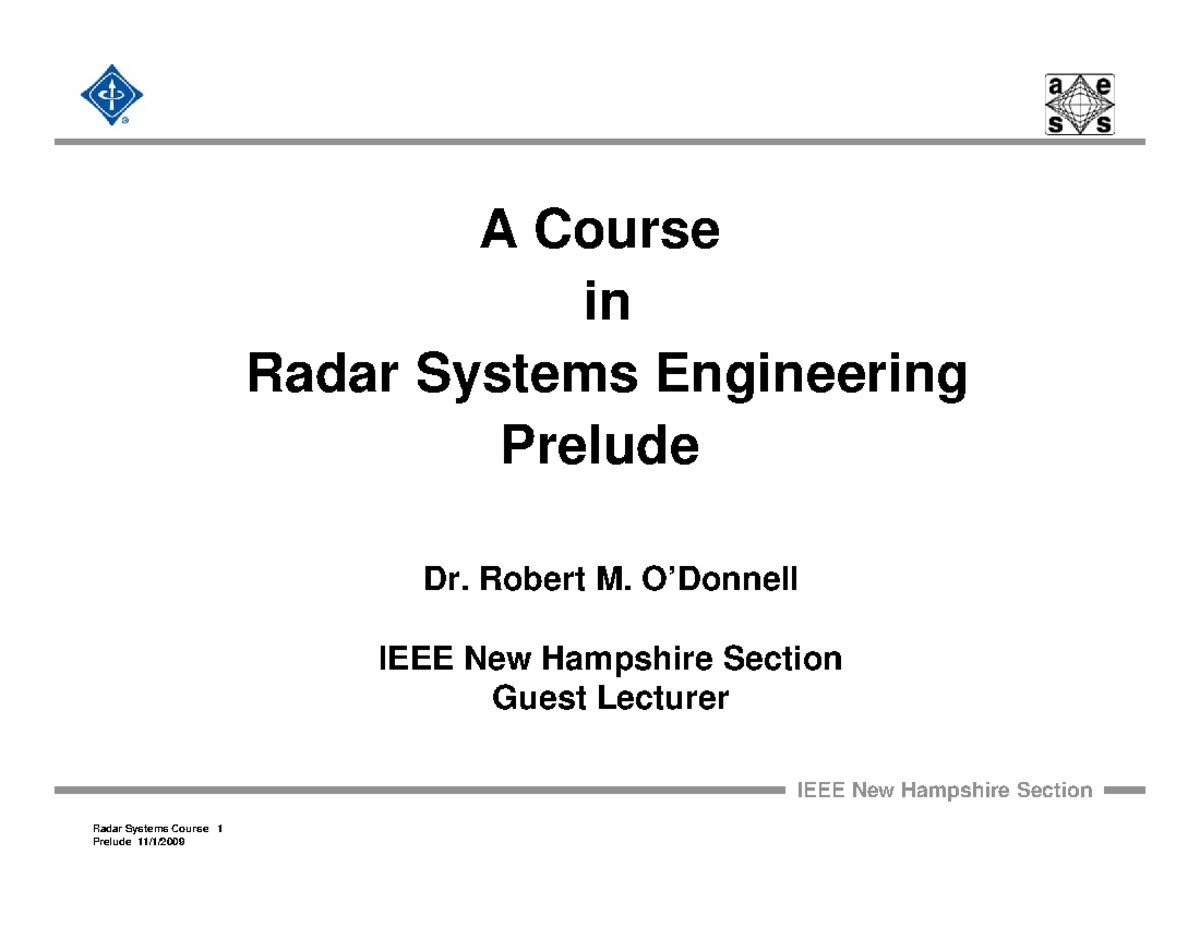 Radar 2009 a 0 prelude 160213203151 - 1 A Course in Radar Systems ...