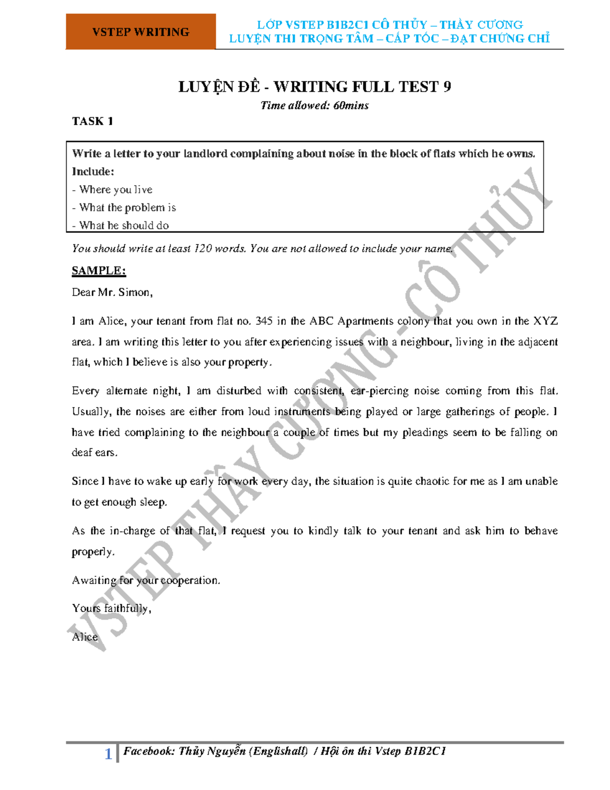 LĐ Writing full test 9 gv - VSTEP WRITING LUYỆLN THI TRỚP VSTEP B1B2C1 ...