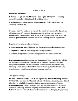 Decision Making Notes - OIDD290 Notes Understanding Evidence In certain ...