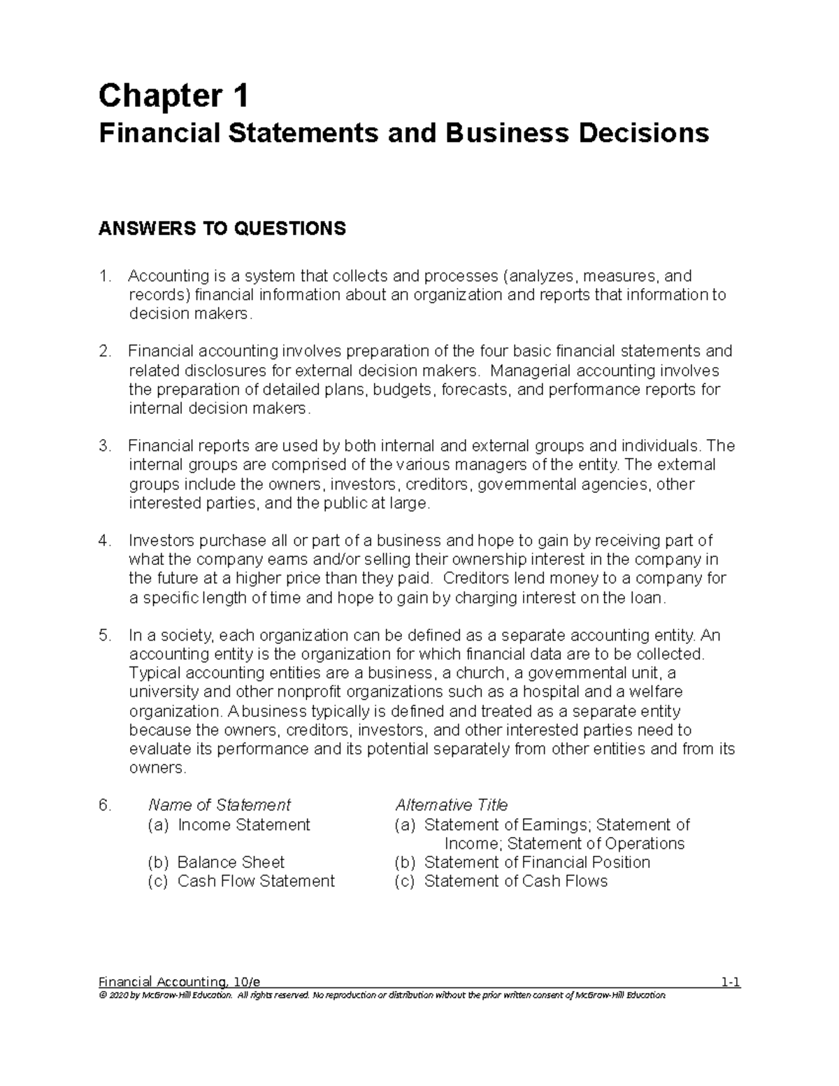 Libby 10e Ch01 SM - solution key - MGMT E-1000 - Harvard - Studocu