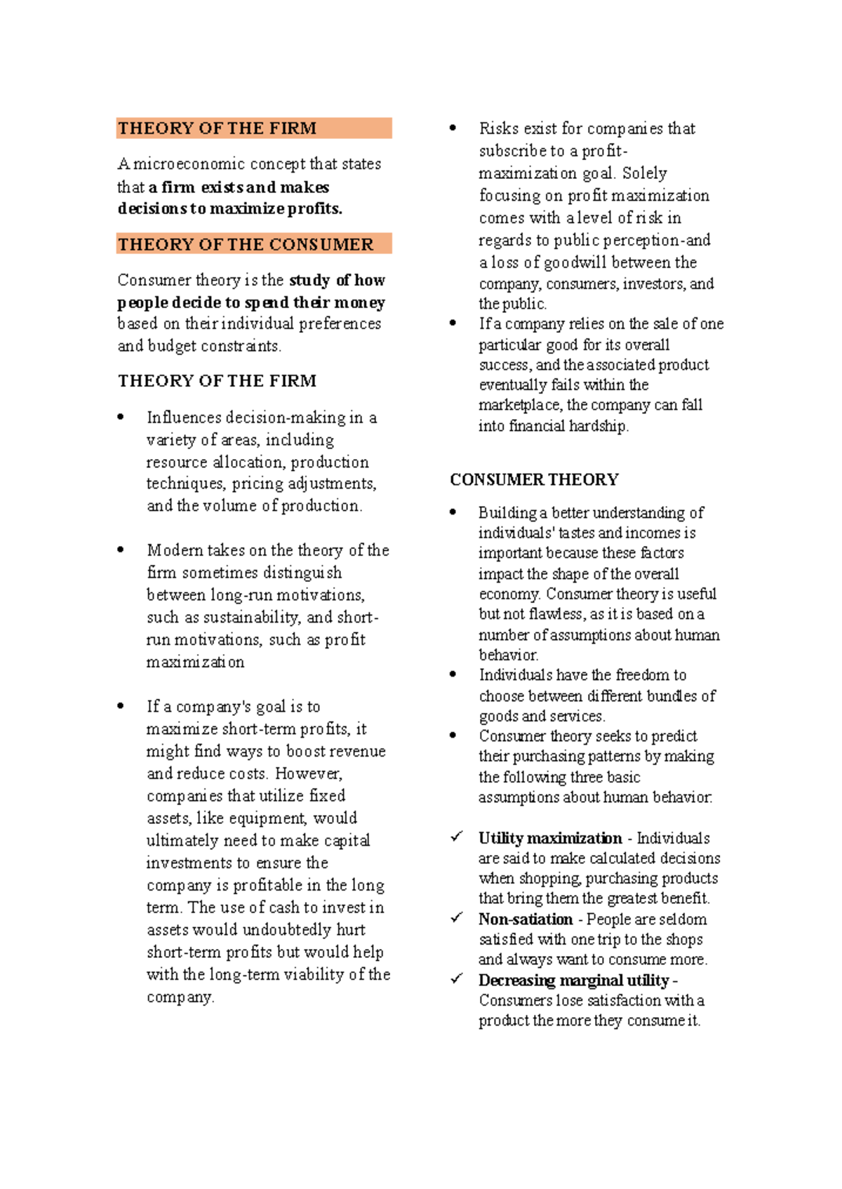 Theory OF THE FIRM - THEORY OF THE FIRM A microeconomic concept that ...