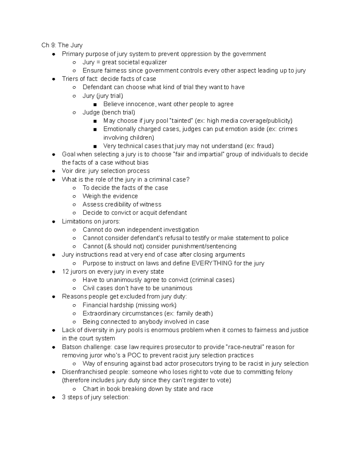CRJU4200 The Jury - notes regarding the jury and their duties - Ch 9 ...