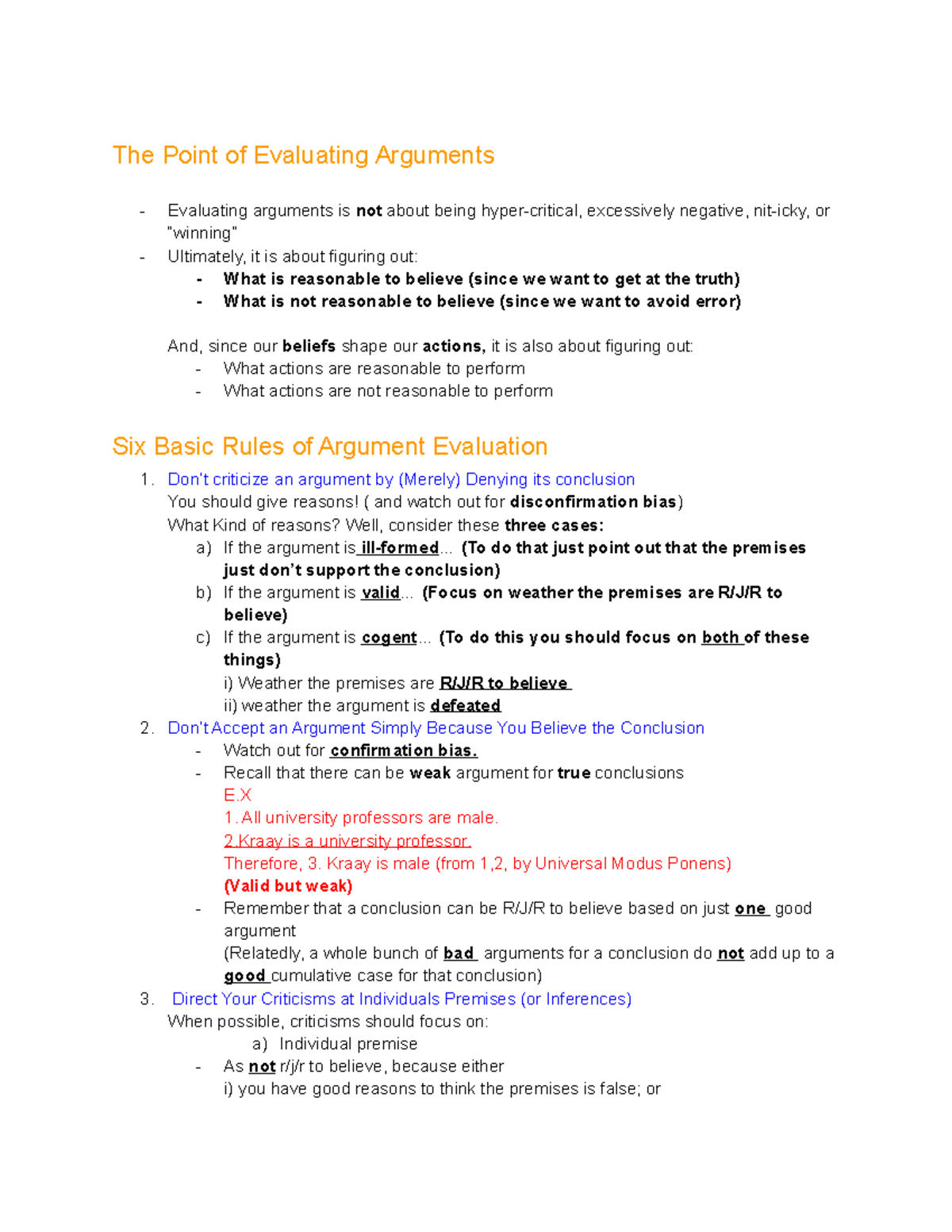 Lecture #8 - notes - The Point of Evaluating Arguments Evaluating ...
