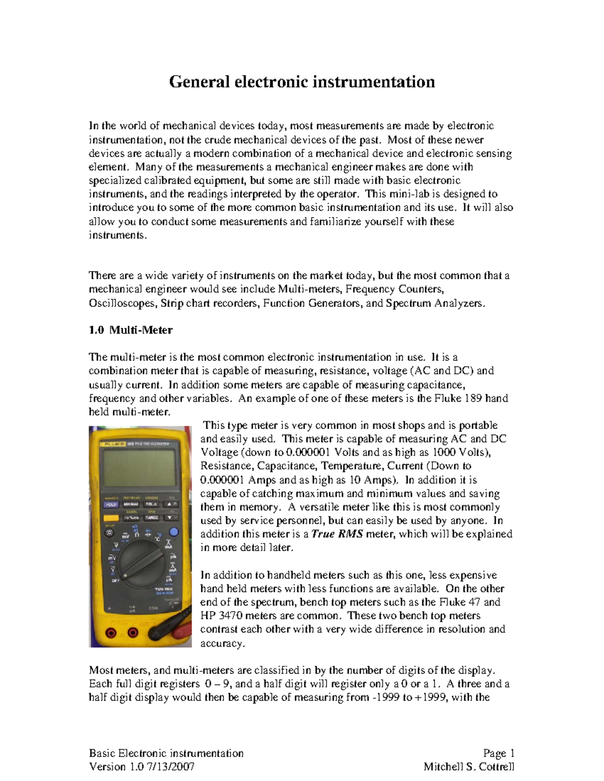 Basic Instrumentation - General electronic instrumentation In the world ...