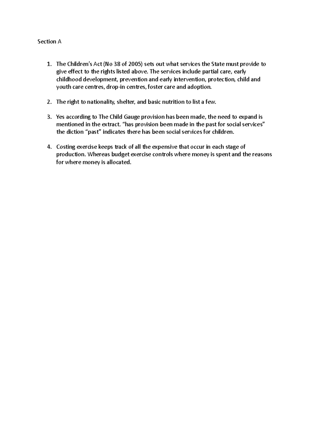 MAM Sections ANS - notes - Section A 1. The Children’s Act (No 38 of ...