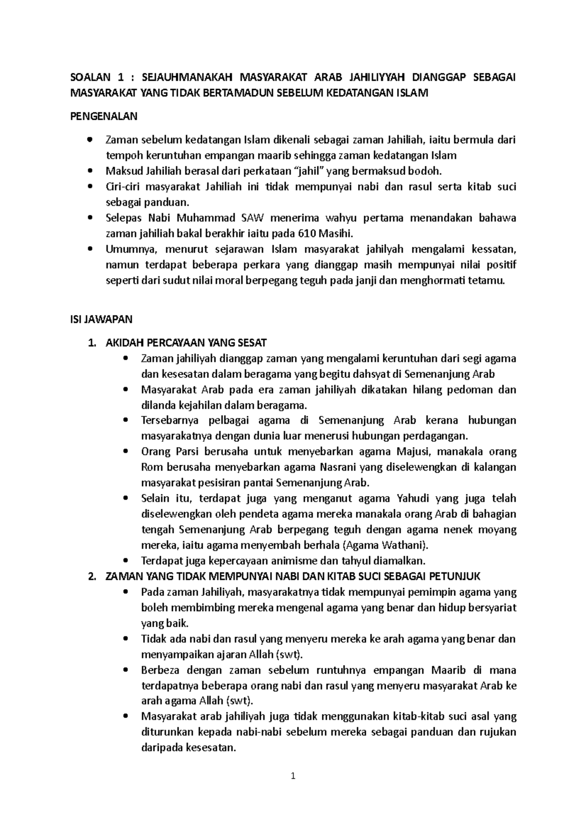 TEMA 1 - notes - SOALAN 1 : SEJAUHMANAKAH MASYARAKAT ARAB JAHILIYYAH ...