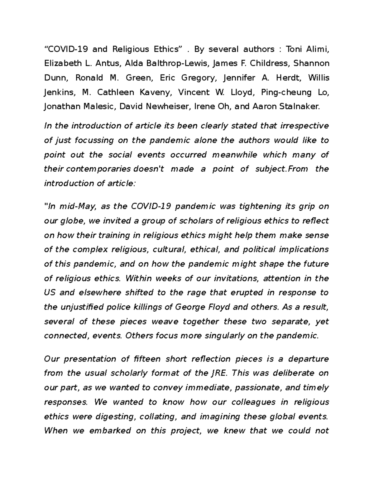 Covid-19 and Religious Ethics - “COVID-19 and Religious Ethics”. By ...