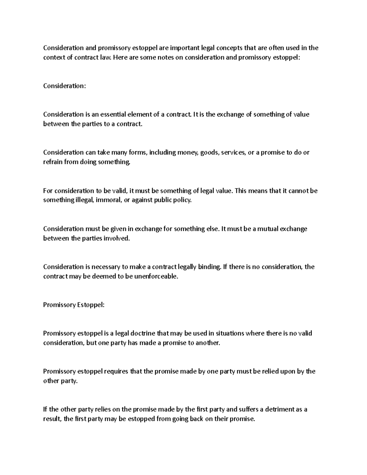 A6 - Notes on consideration and promissory estoppel and on capacitary ...