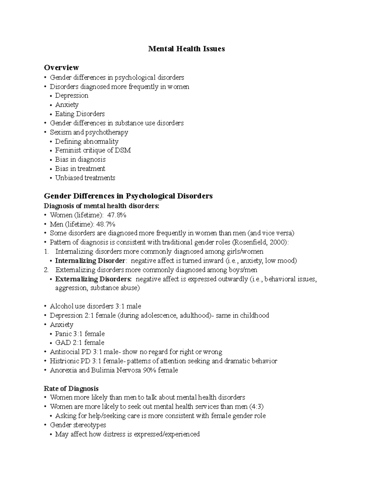 Mental Health Issues - Lecture notes from the teacher's PowerPoint ...