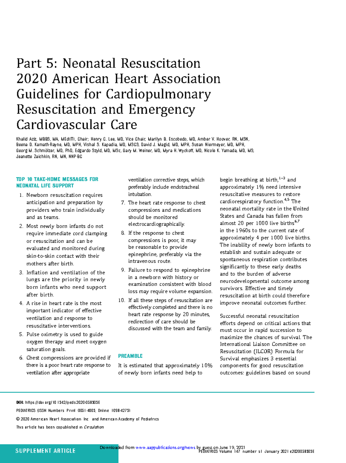RCP NEO AAP AHA - RCP NEO AAP AHA - Part 5: Neonatal Resuscitation 2020 ...
