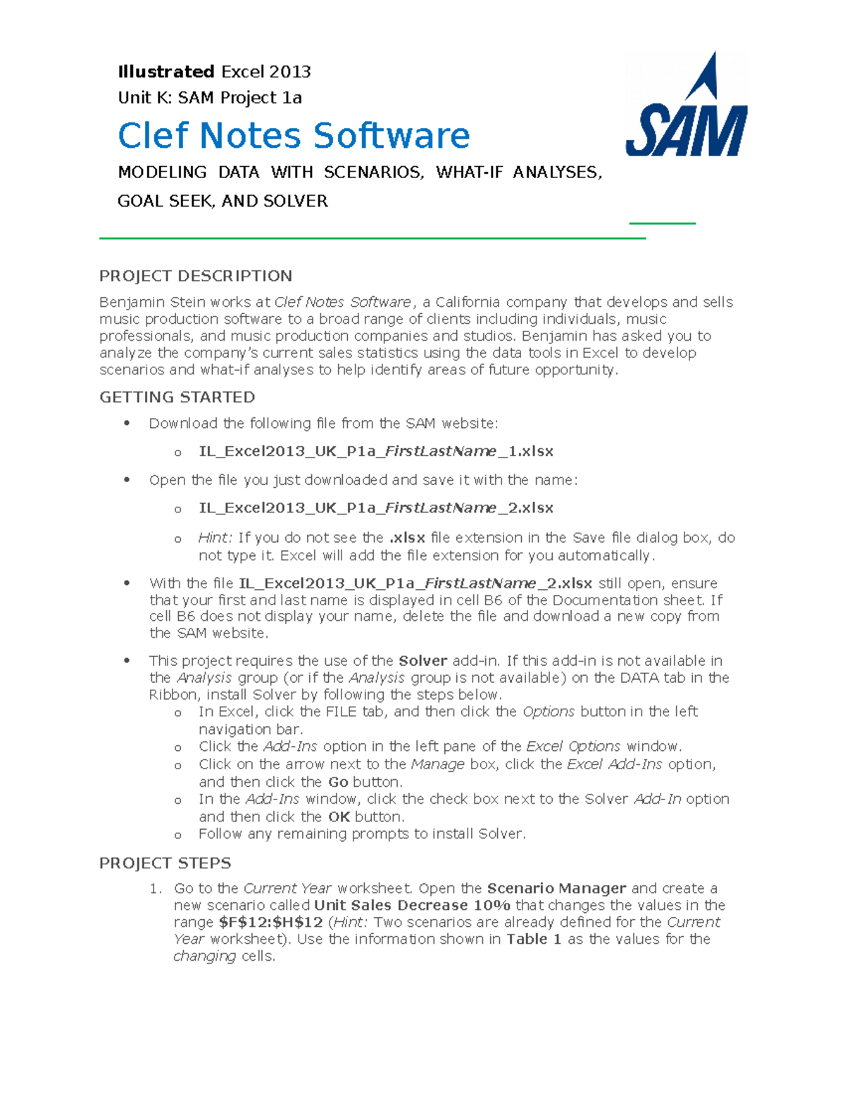 3 Instructions - Summary Managerial Decision Making - Illustrated Excel ...