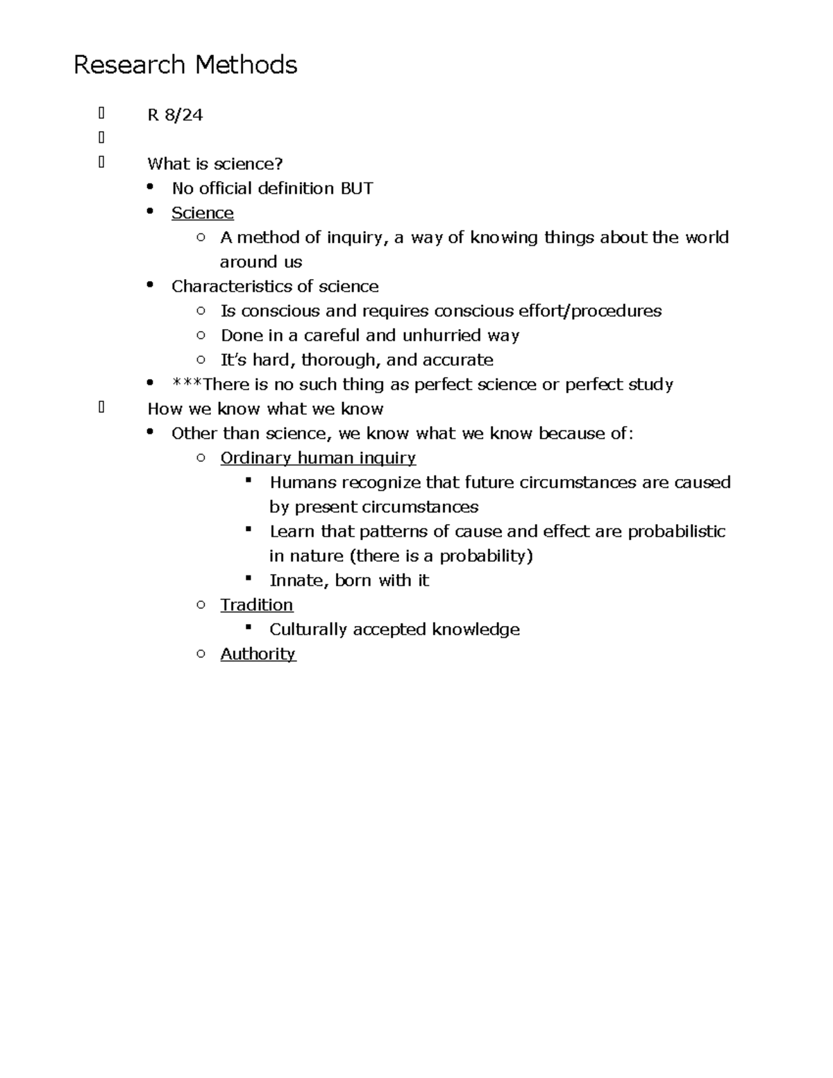 Research Methods - Lecture notes Intro - Research Methods R 8/ What is ...