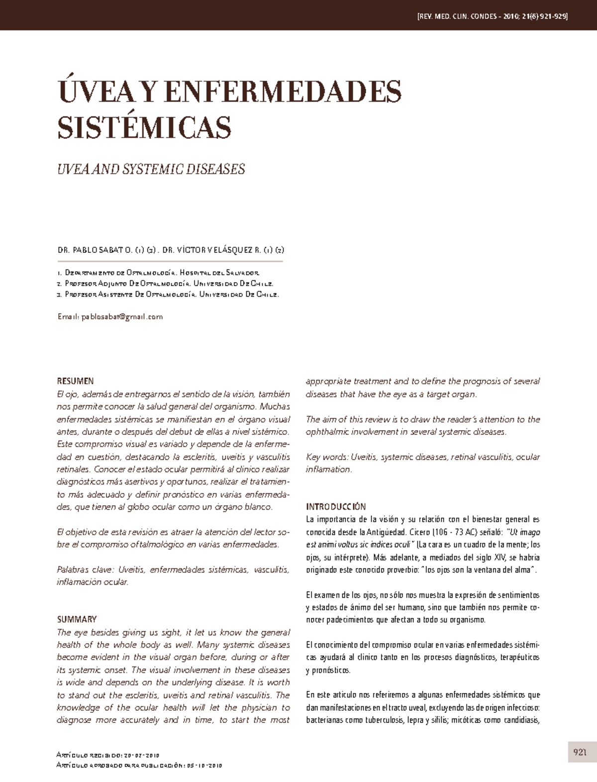 Uvea y enfermedades sistemicas - 921 DR. PABLO SABAT O. (1) (3) , DR ...