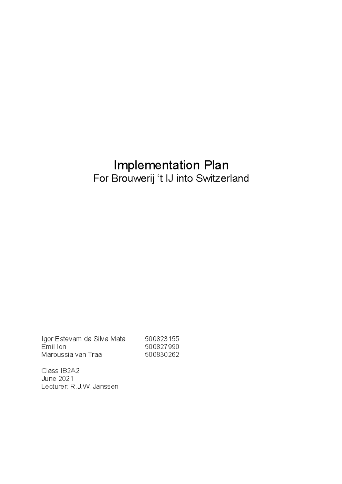 BSI Final implementation plan Brouwerij 't IJ Group 5 IB2A2 ...