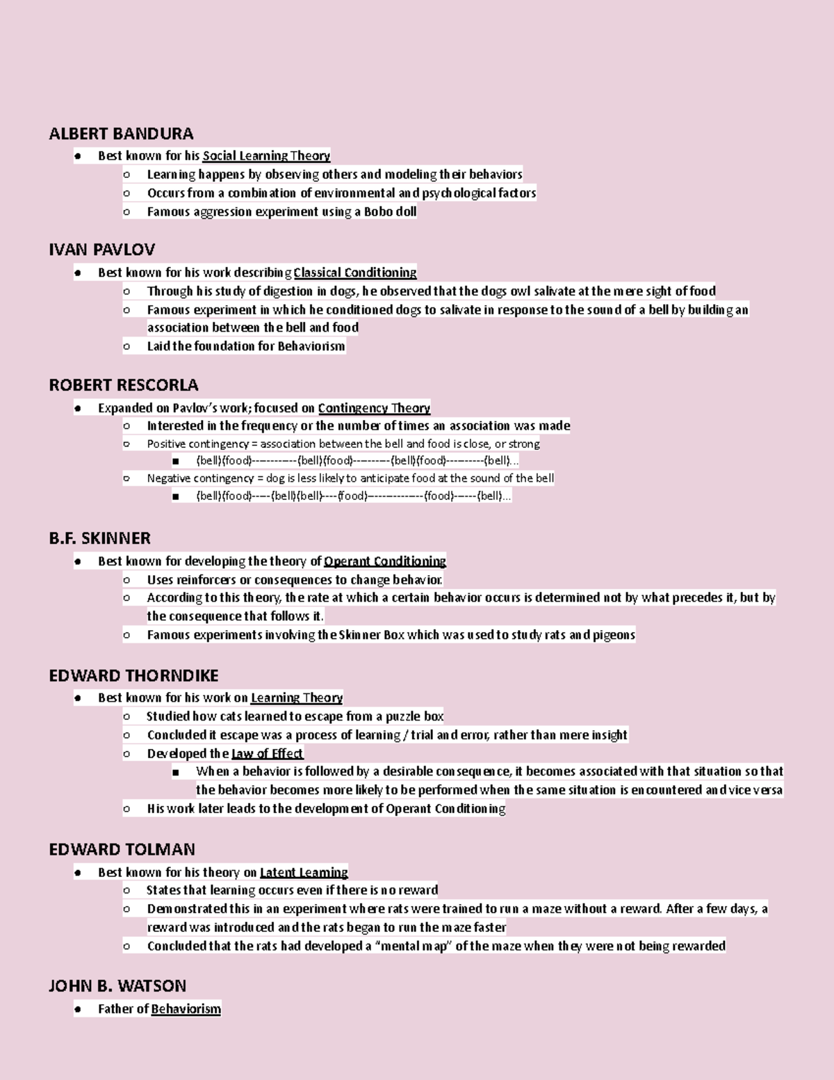Psychology of Learning - ALBERT BANDURA ####### Best known for his ...