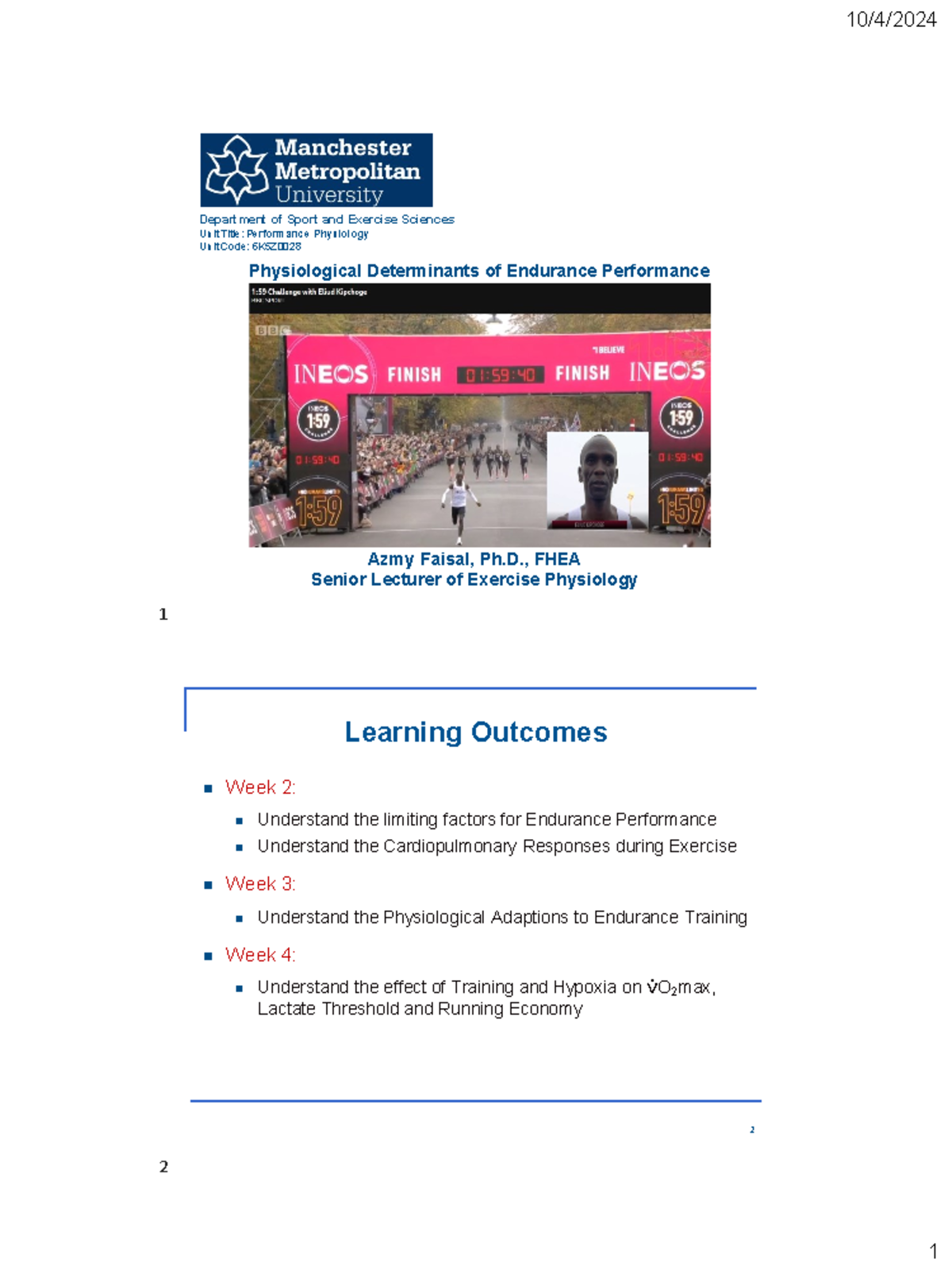 Physiological Determinants of Endurance Performance - ####### Azmy ...