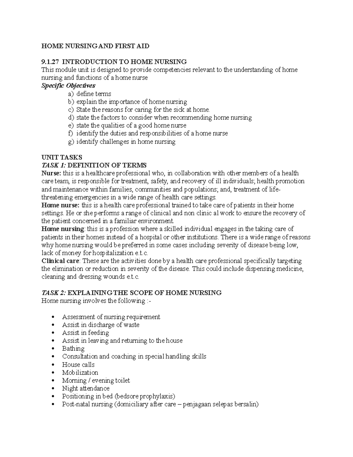 Homenursing amd first aid notes - HOME NURSING AND FIRST AID 9.1 ...