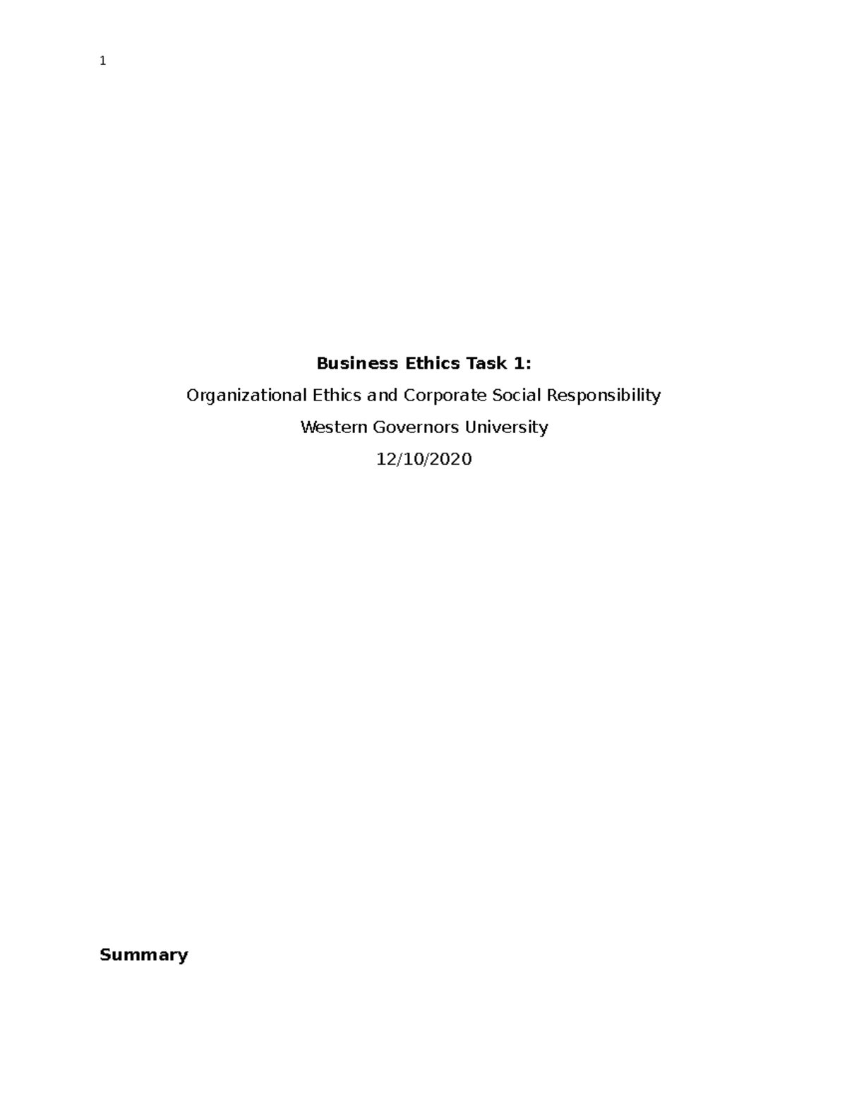 C717 Task 1 - passed - Business Ethics Task 1: Organizational Ethics ...