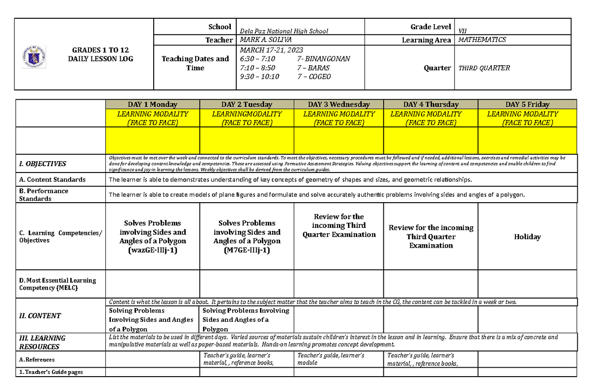 Q3 Lesson G7 DL W10 Apr17 20 2023 - GRADES 1 TO 12 DAILY LESSON LOG ...