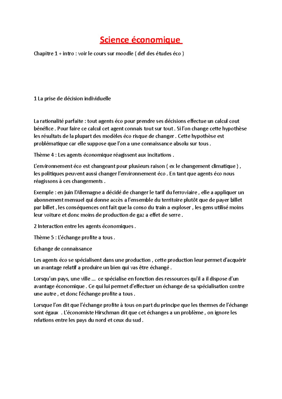 Science économique - Notes de cours - Science économique Chapitre 1 ...
