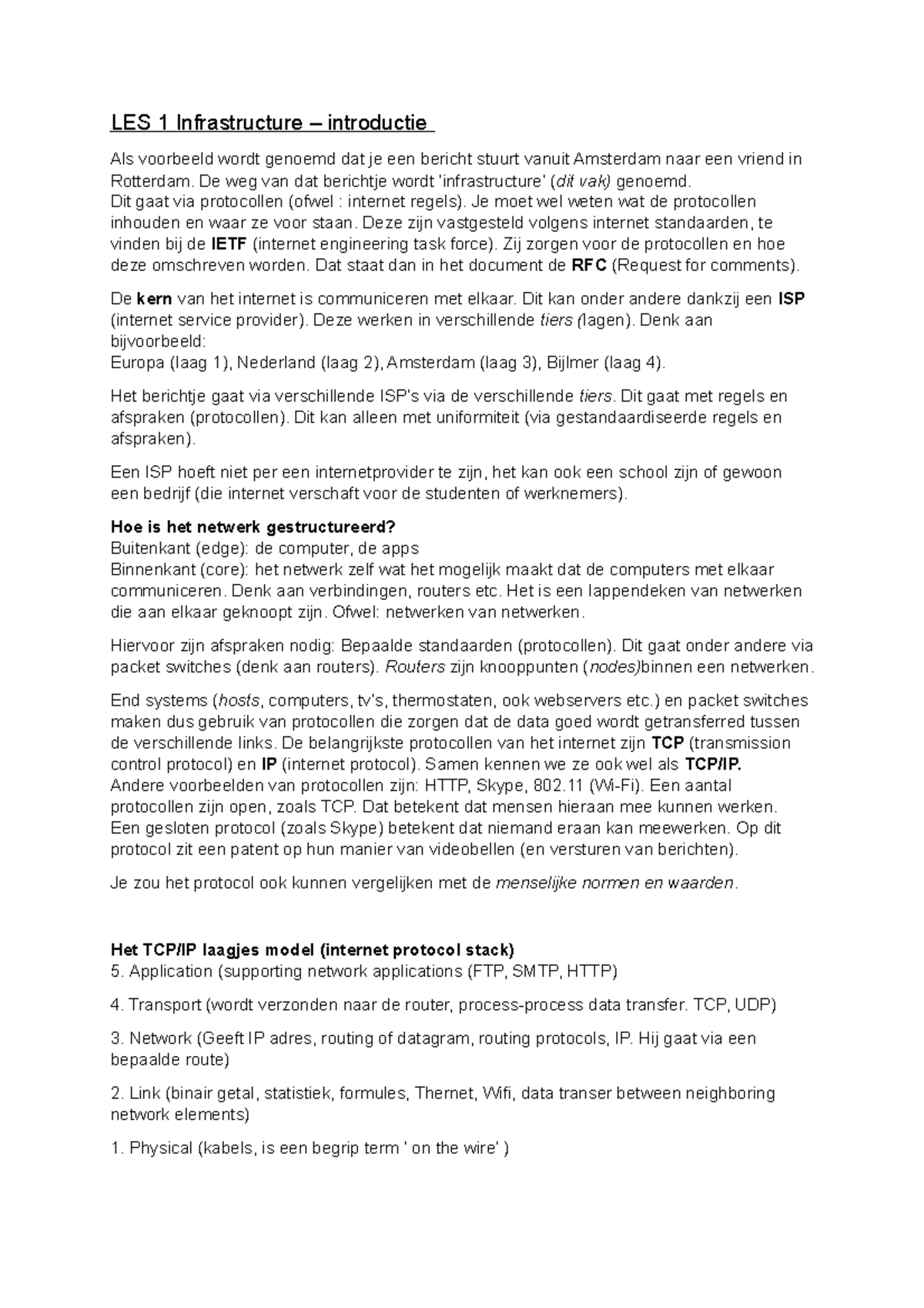 LES 1 Infrastructure - Introductie en TCP/IP Model - LES 1 ...