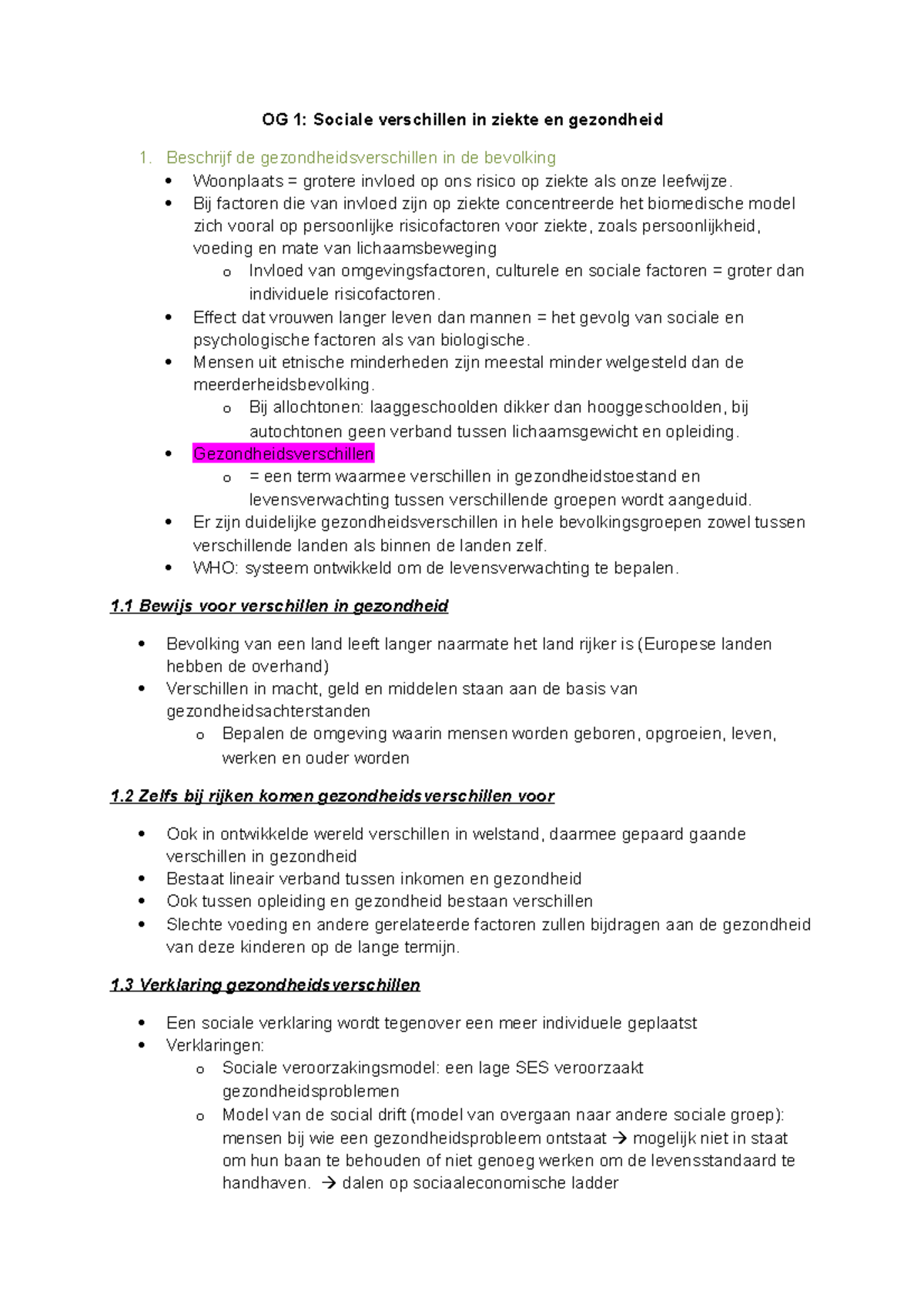 OG 1 Sociale verschillen in ziekte en gezondheid - OG 1: Sociale ...