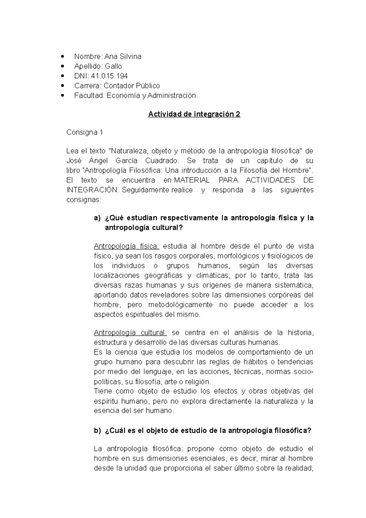 Actividad DE Integracion N°2 Gallo ANA Silvina - Nombre: Ana Silvina ...