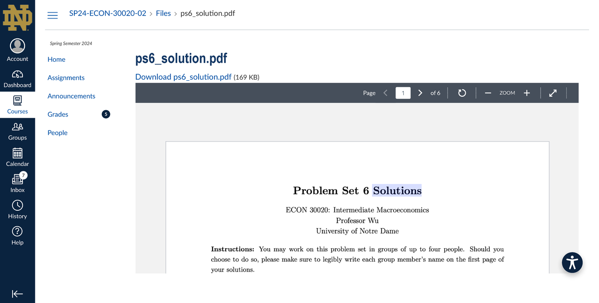Ps6 Solution Pdf Sp24 Econ 30020 02 Intermediate Economic Theory Macro Sp24 Econ 30020 02