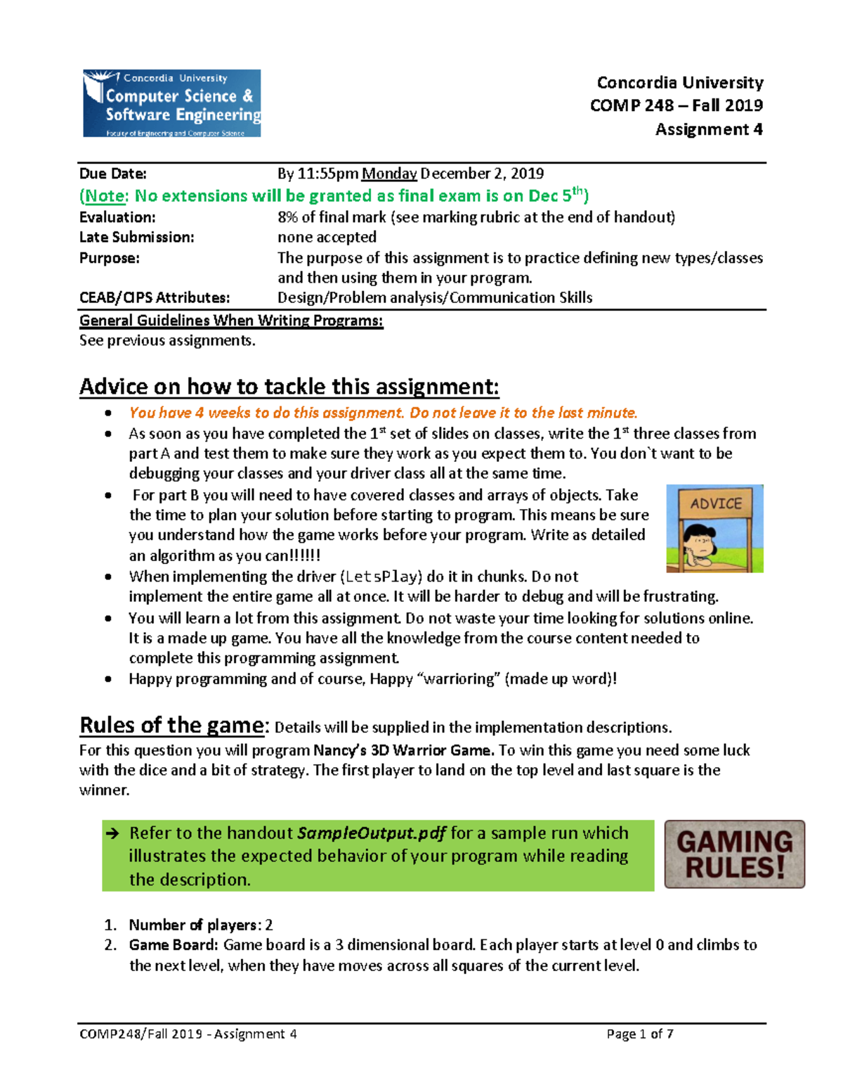 C248 Assignment 4 2019 Fall - Concordia University COMP 248 – Fall 2019 ...