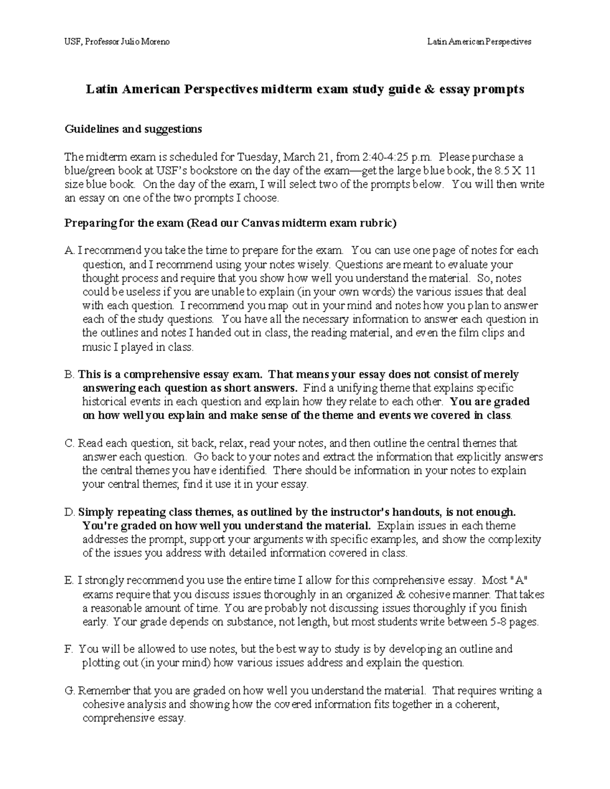 Hist140midtermexamstudyguidespring 2023 - Latin American Perspectives ...