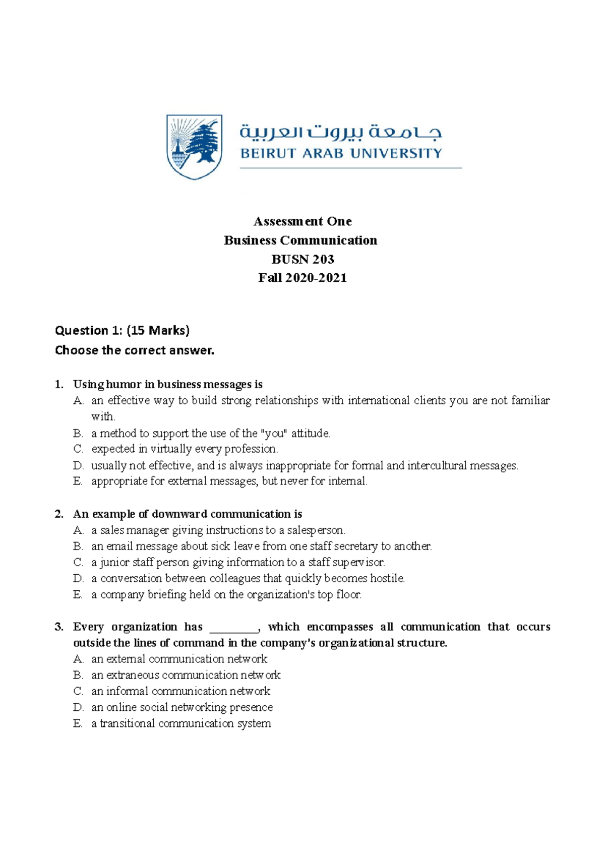 Assessment One Business Communication - Assessment One Business ...