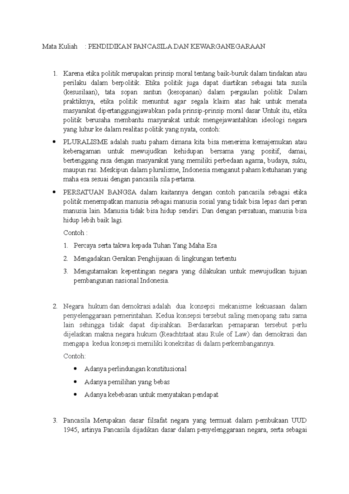 Pendidikan pancasila etika berpolitik - Mata Kuliah : PENDIDIKAN ...