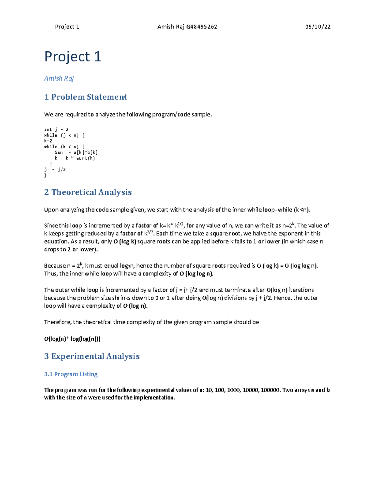 Project 1 - Design and Analysis of Algorithms - Project 1 Amish Raj ...