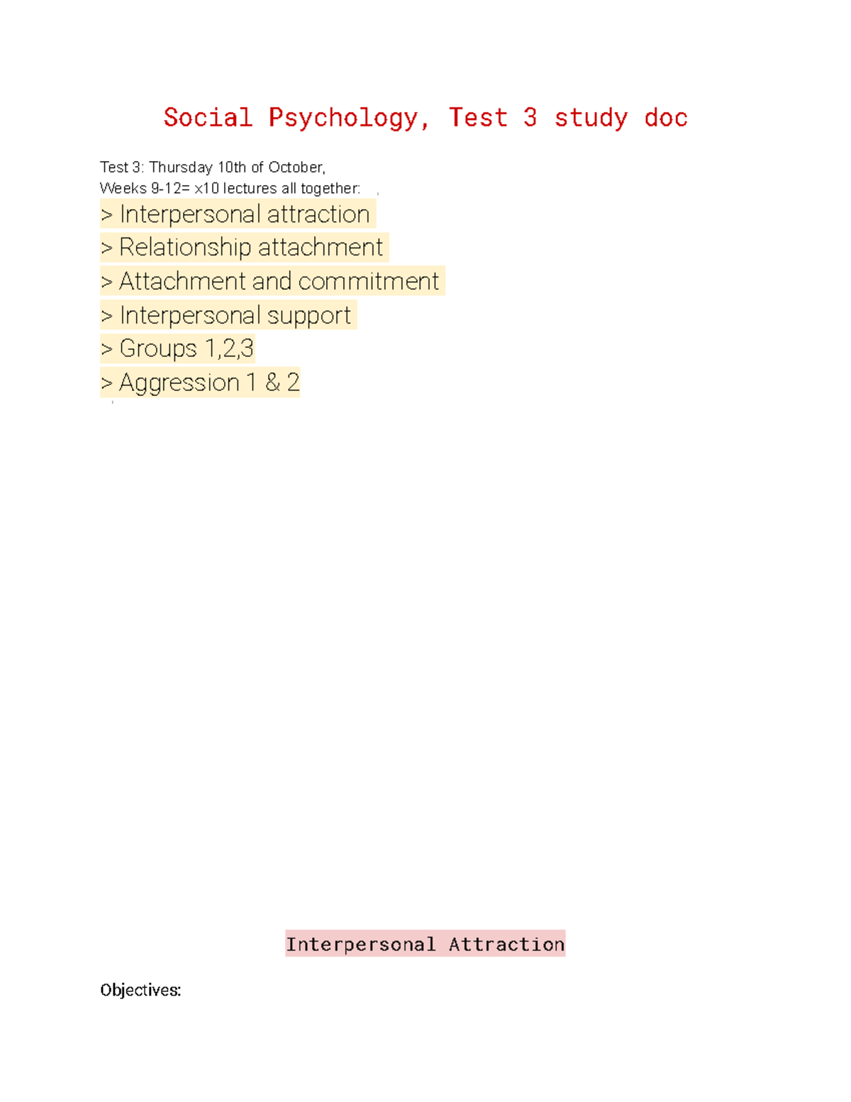 Test Study document - Social Psychology, Test 3 study doc Test 3 ...