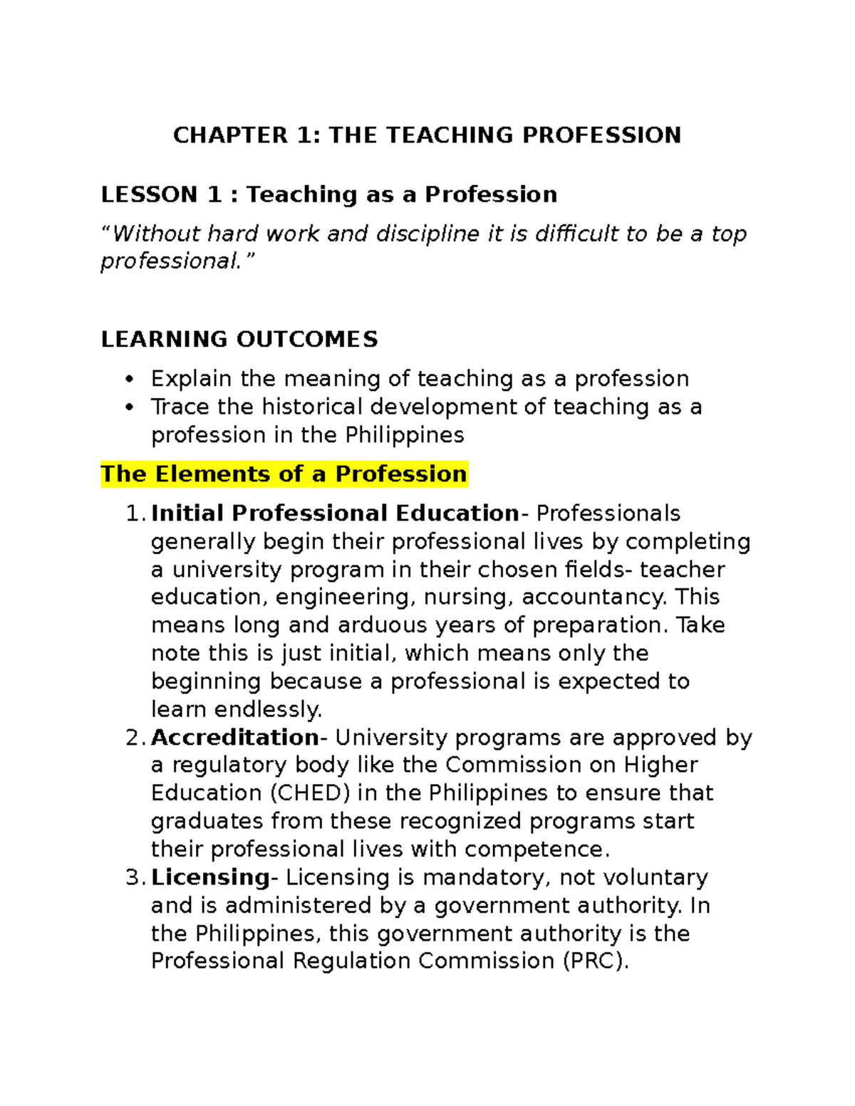 Chapter 1 THE Teaching- Profession - CHAPTER 1: THE TEACHING PROFESSION ...