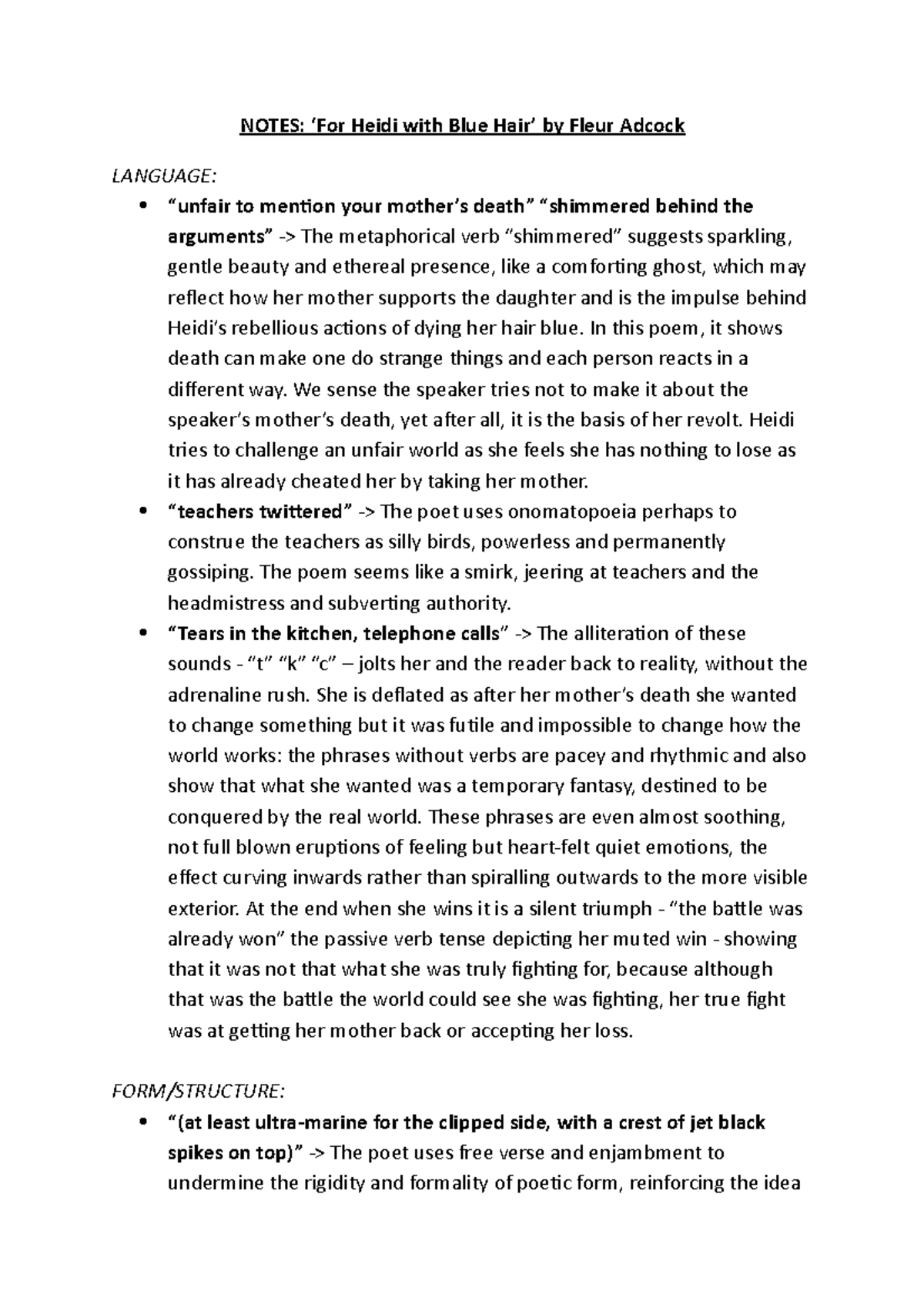 Notes- For Heidi with the Blue Hair - NOTES: ‘For Heidi with Blue Hair ...