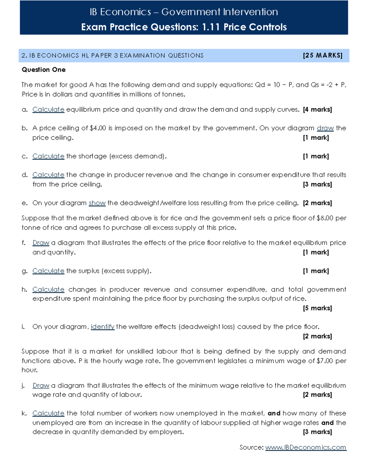 Ib economics - 1 - Price controls - IB Economics ² Government ...