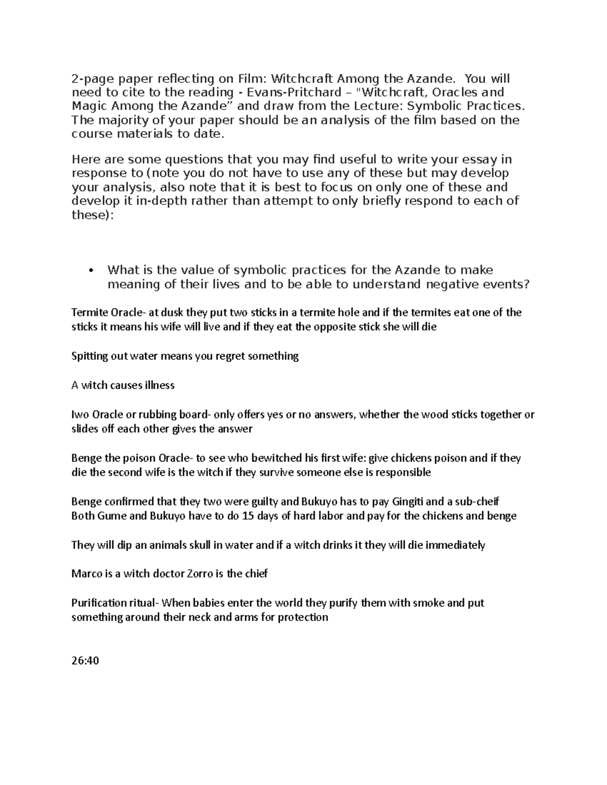 Anthro Writing Assigment notes - 2-page paper reflecting on Film ...