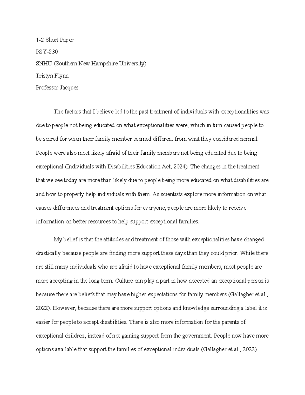 1-2 Short Paper Psy230 - 1-2 Short Paper PSY- SNHU (Southern New ...