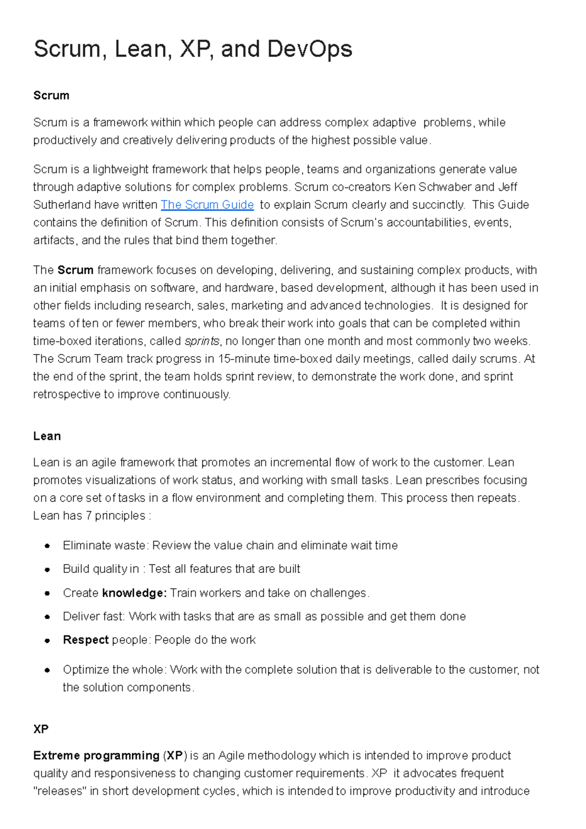 5. Scrum, Lean, XP, and Dev Ops Coursera - Scrum, Lean, XP, and DevOps Scrum Scrum is a ...