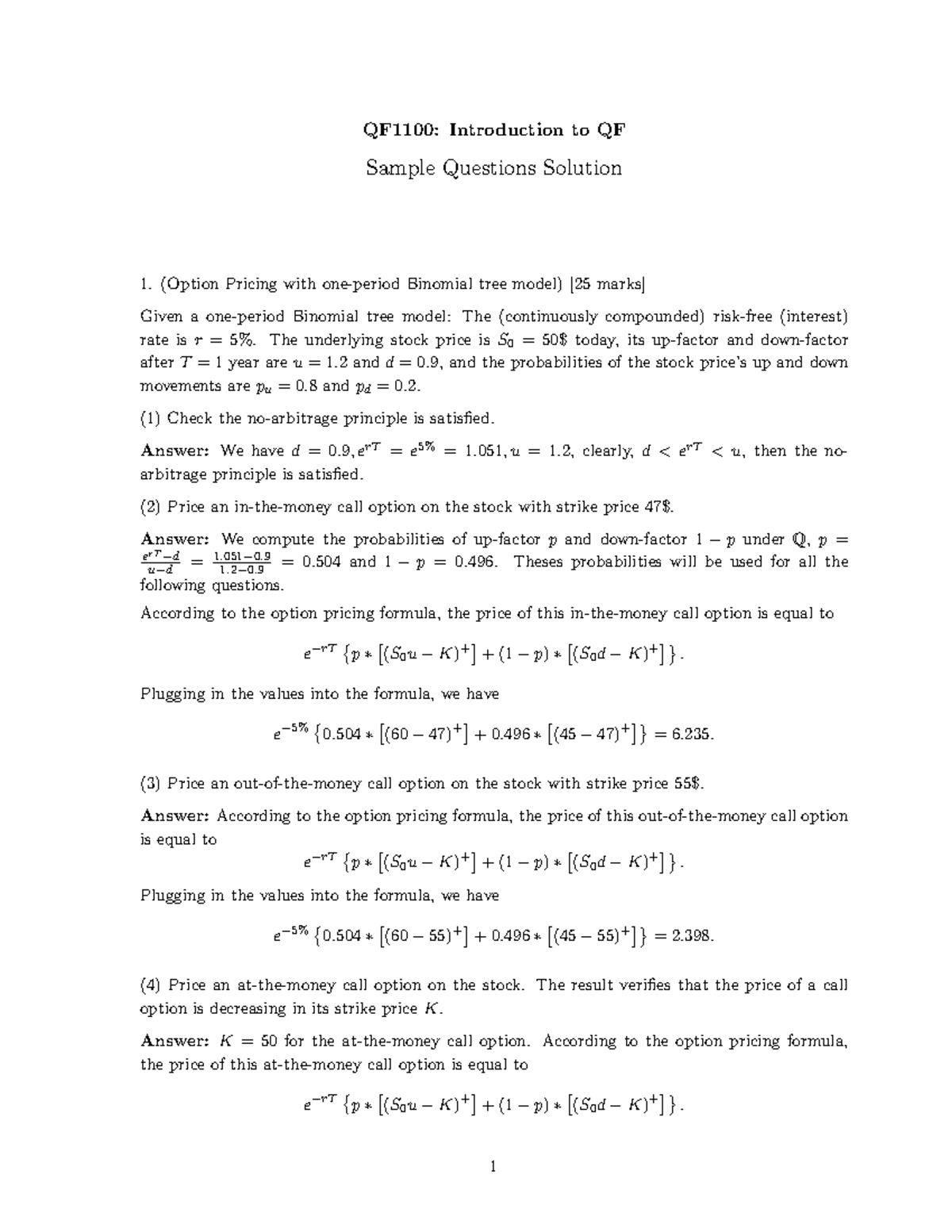 QF1100-Sample Questions solution for all topics - QF1100: Introduction ...