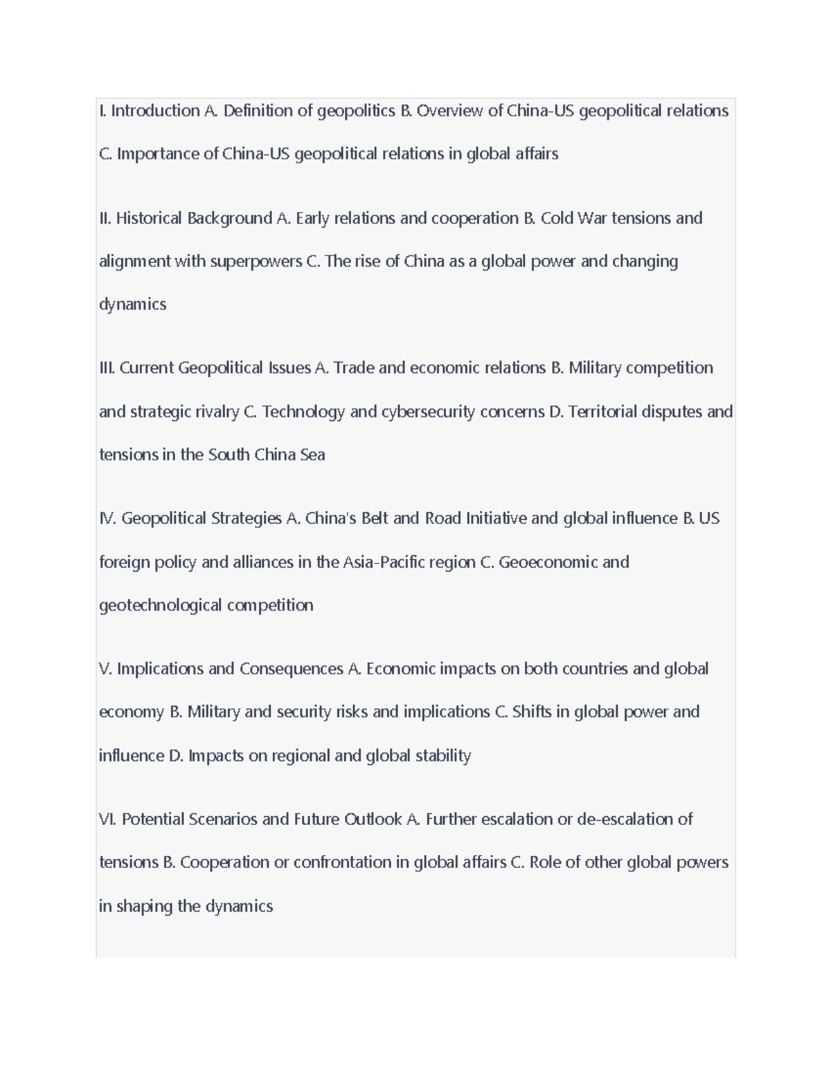 China and Usa Geopolitics - I. Introduction A. Definition of ...