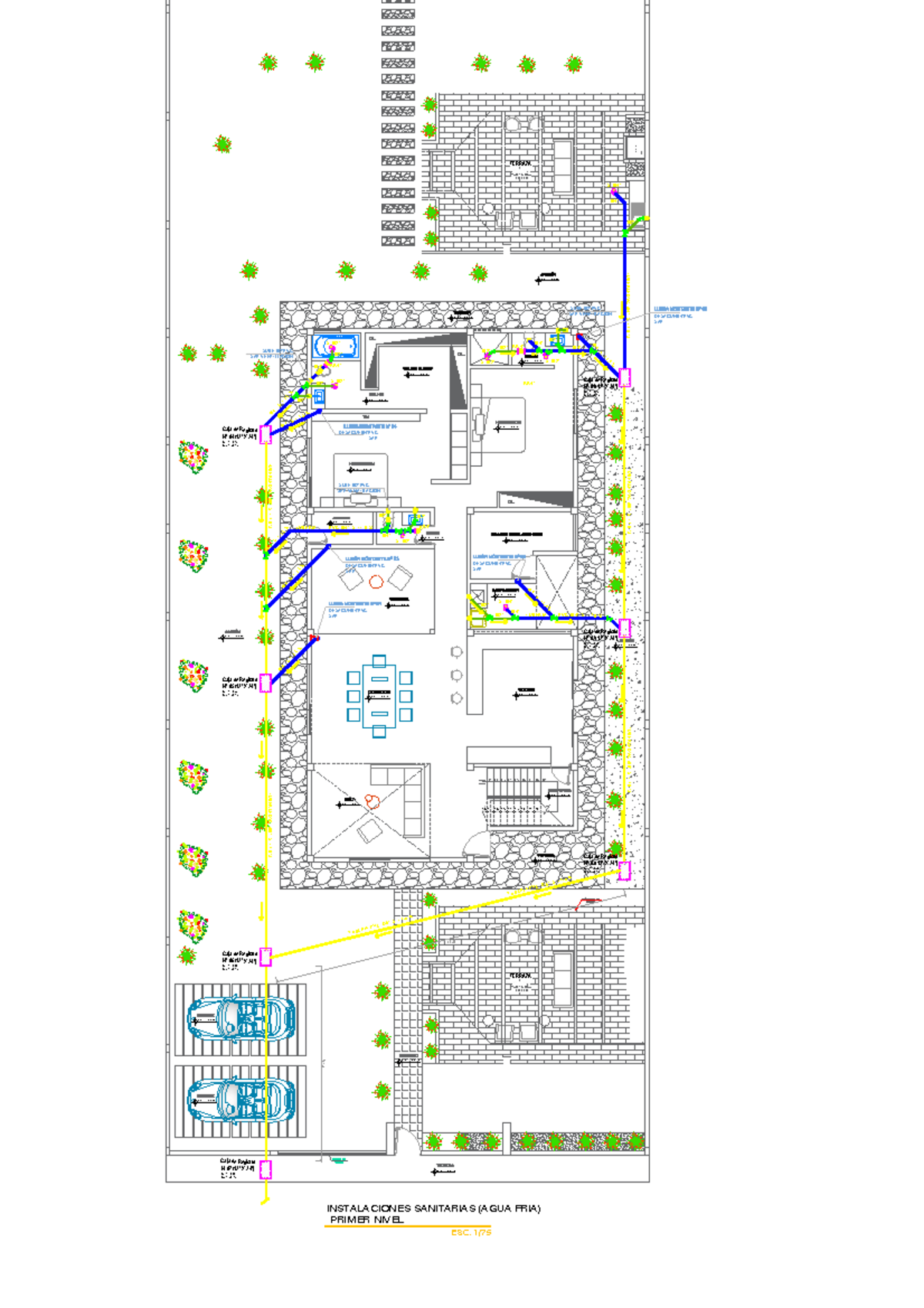 Plano Q - DAER VE N.P. + 0. GERAA G N.P. + 0. ESC. 1/ INSTALACIONES SANITARIAS (AGUA FRIA ...