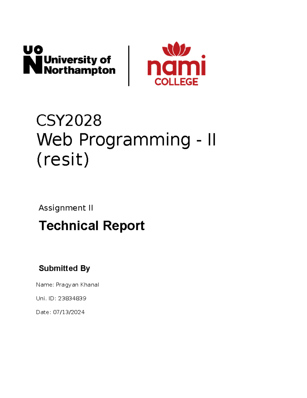 Project Report 2024 - CSY Web Programming - II (resit) Assignment II ...